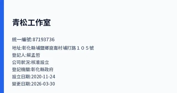 青松工作室的照片-統編 87193736(彰化縣) 公司登記資料與營業項目詳細圖表