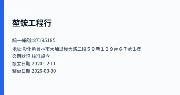 堃鋐工程行的照片-統編 87195185(彰化縣) 公司登記資料與營業項目詳細圖表