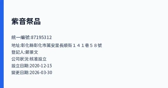 紫音祭品的照片-統編 87195312(彰化縣) 公司登記資料與營業項目詳細圖表