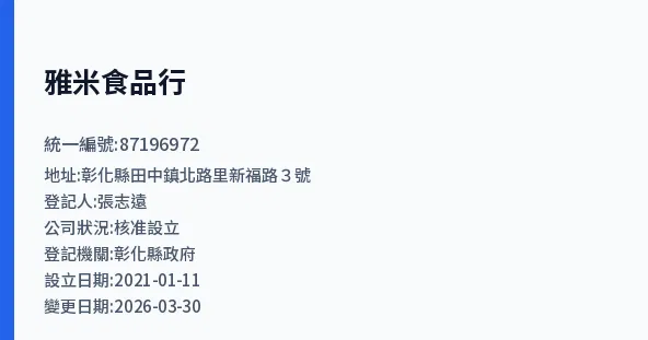 雅米食品行的照片-統編 87196972(彰化縣) 公司登記資料與營業項目詳細圖表