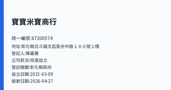 寶寶米寶商行的照片-統編 87200574(彰化縣) 公司登記資料與營業項目詳細圖表