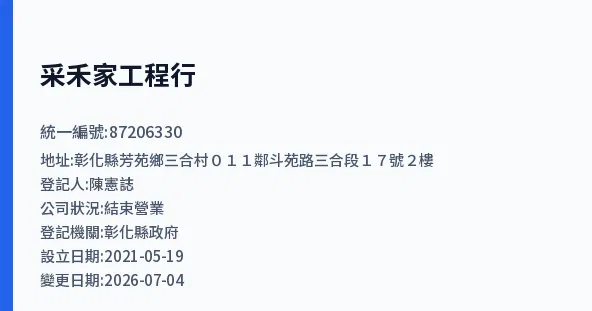 采禾家工程行的照片-統編 87206330(彰化縣) 公司登記資料與營業項目詳細圖表