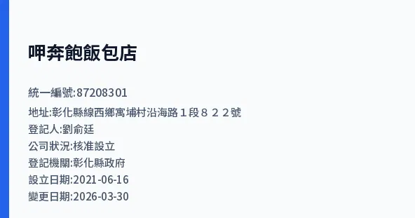 呷奔飽飯包店的照片-統編 87208301(彰化縣) 公司登記資料與營業項目詳細圖表