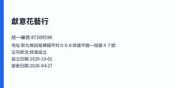 獻意花藝行的照片-統編 87209596(彰化縣) 公司登記資料與營業項目詳細圖表