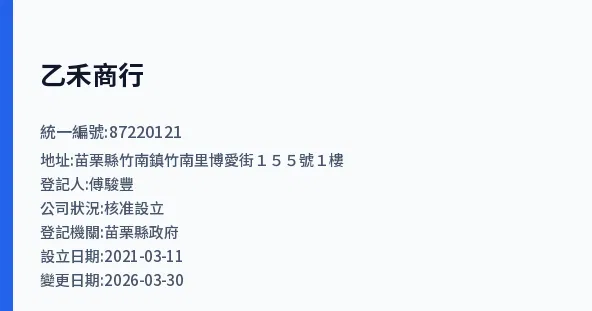 乙禾商行的照片-統編 87220121(苗栗縣) 公司登記資料與營業項目詳細圖表