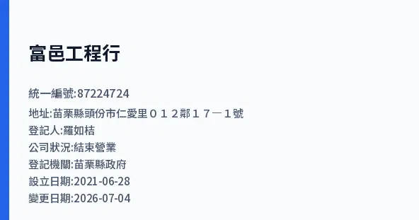 富邑工程行的照片-統編 87224724(苗栗縣) 公司登記資料與營業項目詳細圖表