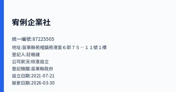 宥俐企業社的照片-統編 87225505(苗栗縣) 公司登記資料與營業項目詳細圖表