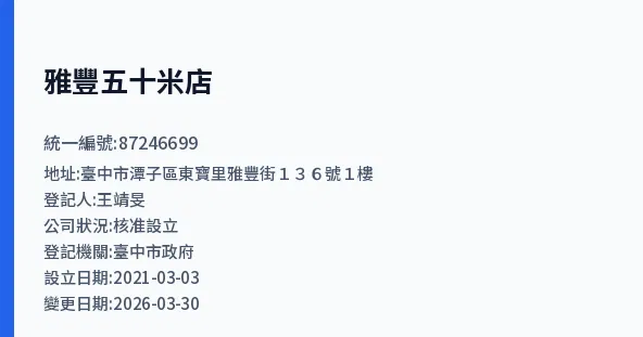 雅豐五十米店的照片-統編 87246699(臺中市) 公司登記資料與營業項目詳細圖表