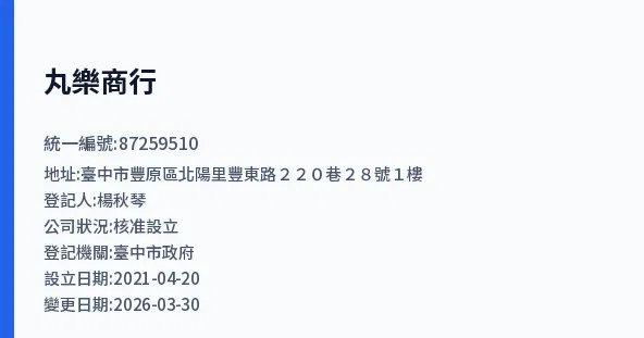 丸樂商行的照片-統編 87259510(臺中市) 公司登記資料與營業項目詳細圖表