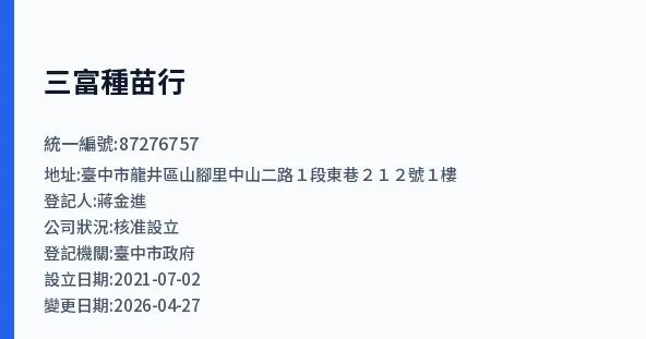 三富種苗行的照片-統編 87276757(臺中市) 公司登記資料與營業項目詳細圖表