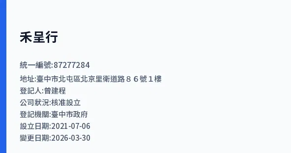 禾呈行的照片-統編 87277284(臺中市) 公司登記資料與營業項目詳細圖表