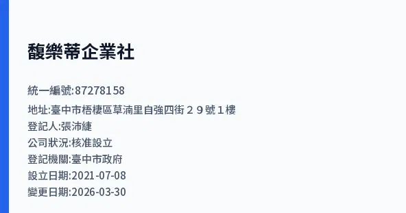 馥樂蒂企業社的照片-統編 87278158(臺中市) 公司登記資料與營業項目詳細圖表