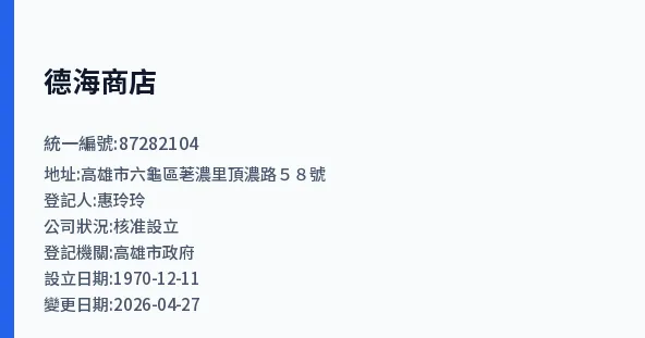 德海商店的照片-統編 87282104(高雄市) 公司登記資料與營業項目詳細圖表