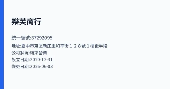 樂芙商行的照片-統編 87292095(臺中市) 公司登記資料與營業項目詳細圖表