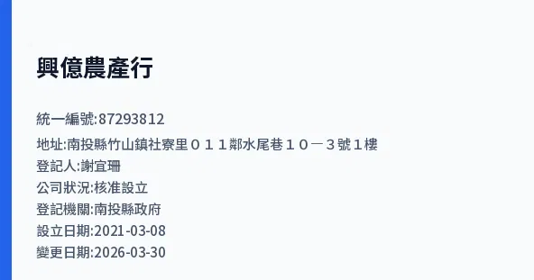 興億農產行的照片-統編 87293812(南投縣) 公司登記資料與營業項目詳細圖表