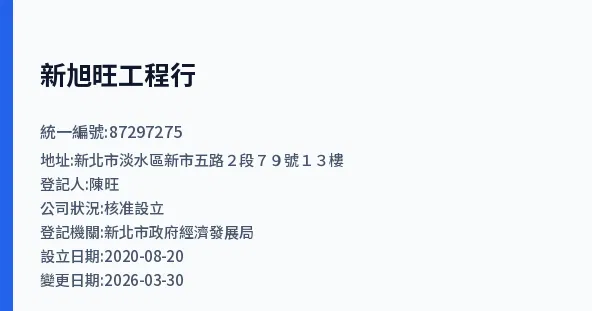 新旭旺工程行的照片-統編 87297275(新北市) 公司登記資料與營業項目詳細圖表