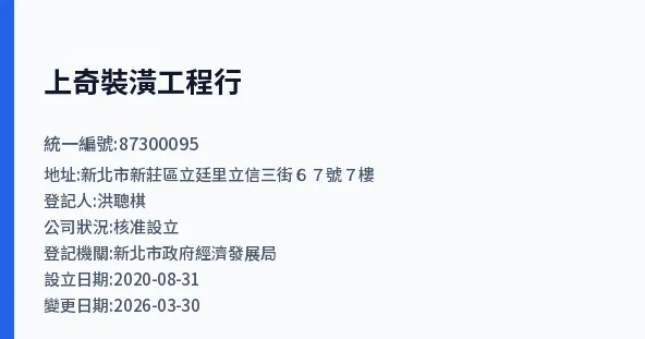 上奇裝潢工程行的照片-統編 87300095(新北市) 公司登記資料與營業項目詳細圖表