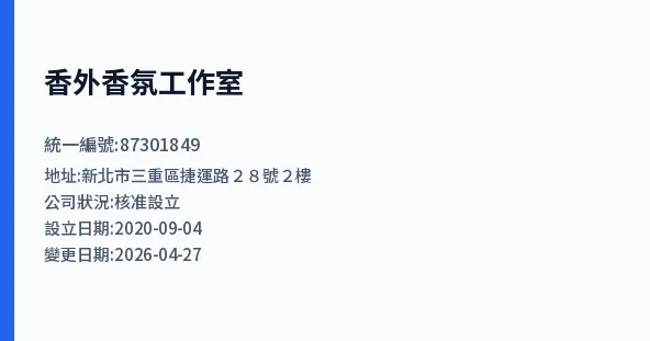 香外香氛工作室的照片-統編 87301849(新北市) 公司登記資料與營業項目詳細圖表