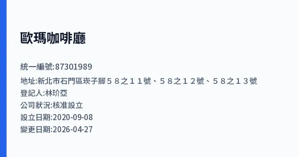 歐瑪咖啡廳的照片-統編 87301989(新北市) 公司登記資料與營業項目詳細圖表