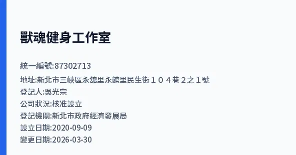 獸魂健身工作室的照片-統編 87302713(新北市) 公司登記資料與營業項目詳細圖表