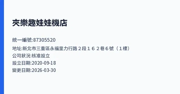 夾樂趣娃娃機店的照片-統編 87305520(新北市) 公司登記資料與營業項目詳細圖表