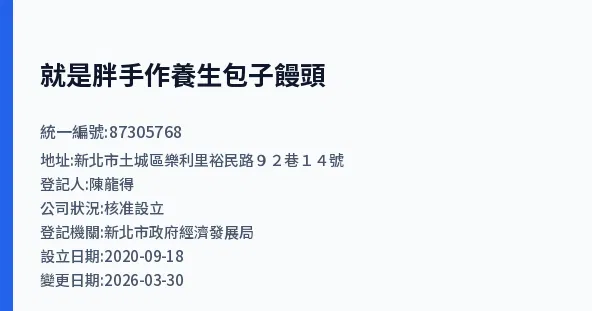 就是胖手作養生包子饅頭的照片-統編 87305768(新北市) 公司登記資料與營業項目詳細圖表
