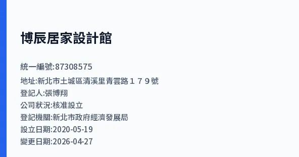 博辰居家設計館的照片-統編 87308575(新北市) 公司登記資料與營業項目詳細圖表