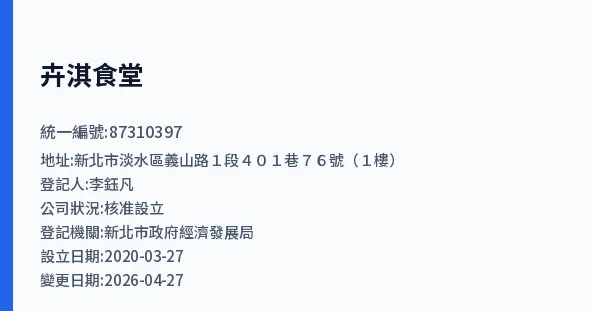 卉淇食堂的照片-統編 87310397(新北市) 公司登記資料與營業項目詳細圖表