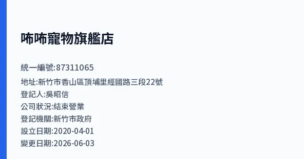 咘咘寵物旗艦店的照片-統編 87311065(新竹市) 公司登記資料與營業項目詳細圖表