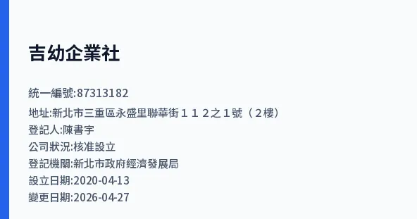吉幼企業社的照片-統編 87313182(新北市) 公司登記資料與營業項目詳細圖表