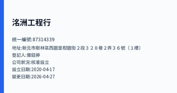 洺洲工程行的照片-統編 87314339(新北市) 公司登記資料與營業項目詳細圖表