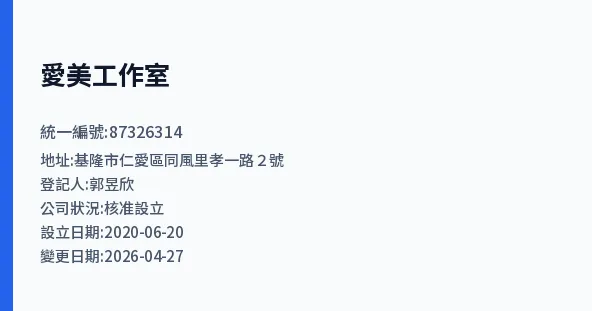 愛美工作室的照片-統編 87326314(基隆市) 公司登記資料與營業項目詳細圖表
