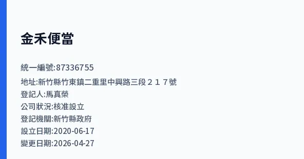 金禾便當的照片-統編 87336755(新竹縣) 公司登記資料與營業項目詳細圖表