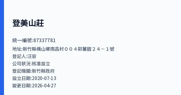 登美山莊的照片-統編 87337781(新竹縣) 公司登記資料與營業項目詳細圖表