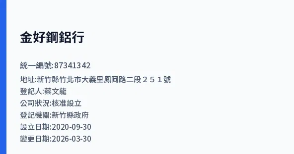 金好鋼鋁行的照片-統編 87341342(新竹縣) 公司登記資料與營業項目詳細圖表