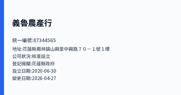 義魯農產行的照片-統編 87344565(花蓮縣) 公司登記資料與營業項目詳細圖表