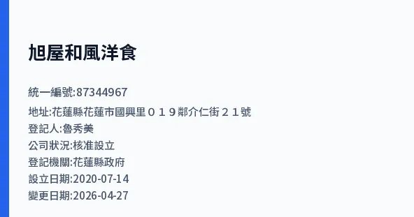 旭屋和風洋食的照片-統編 87344967(花蓮縣) 公司登記資料與營業項目詳細圖表