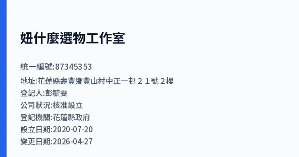 妞什麼選物工作室的照片-統編 87345353(花蓮縣) 公司登記資料與營業項目詳細圖表