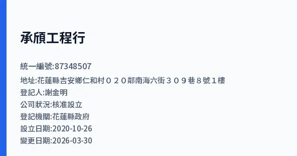 承頎工程行的照片-統編 87348507(花蓮縣) 公司登記資料與營業項目詳細圖表