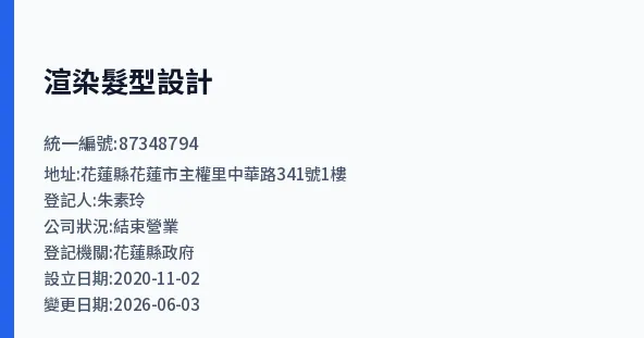 渲染髮型設計的照片-統編 87348794(花蓮縣) 公司登記資料與營業項目詳細圖表