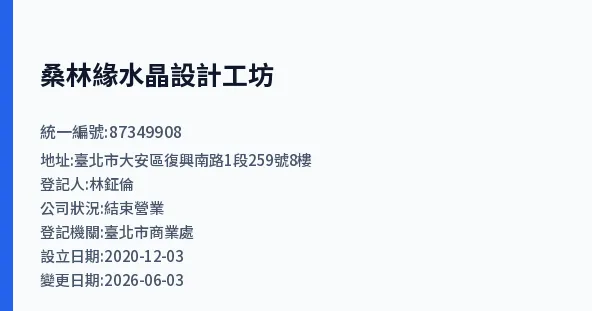 桑林緣水晶設計工坊的照片-統編 87349908(臺北市) 公司登記資料與營業項目詳細圖表