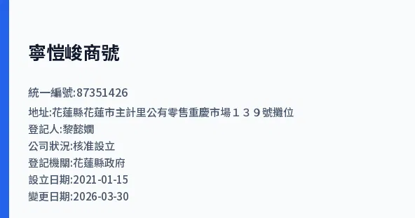 寧愷峻商號的照片-統編 87351426(花蓮縣) 公司登記資料與營業項目詳細圖表