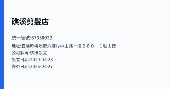 礁溪剪髮店的照片-統編 87358032(宜蘭縣) 公司登記資料與營業項目詳細圖表