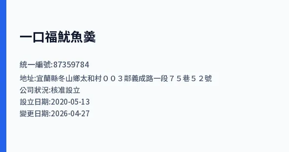 一口福魷魚羮的照片-統編 87359784(宜蘭縣) 公司登記資料與營業項目詳細圖表
