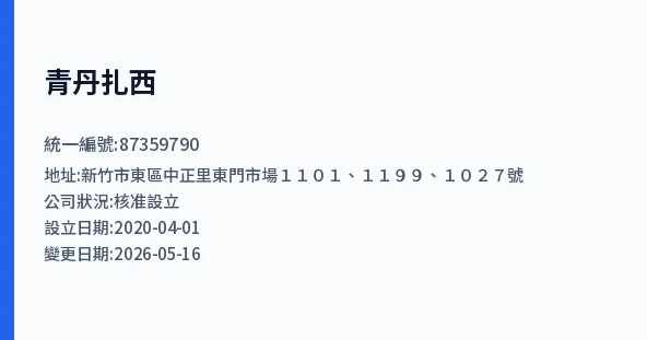 青丹扎西的照片-統編 87359790(新竹市) 公司登記資料與營業項目詳細圖表