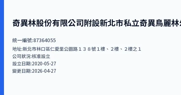 奇異林股份有限公司附設新北市私立奇異鳥麗林幼兒園的照片-統編 87364055(新北市) 公司登記資料與營業項目詳細圖表