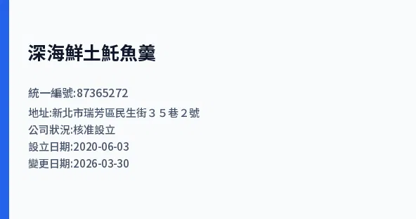 深海鮮土魠魚羹的照片-統編 87365272(新北市) 公司登記資料與營業項目詳細圖表