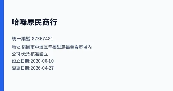 哈囉原民商行的照片-統編 87367481(桃園市) 公司登記資料與營業項目詳細圖表