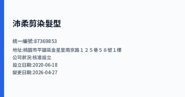 沛柔剪染髮型的照片-統編 87369853(桃園市) 公司登記資料與營業項目詳細圖表