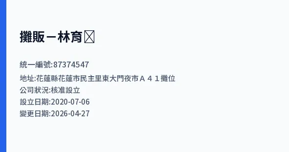 攤販-林育鳯的照片-統編 87374547(花蓮縣) 公司登記資料與營業項目詳細圖表